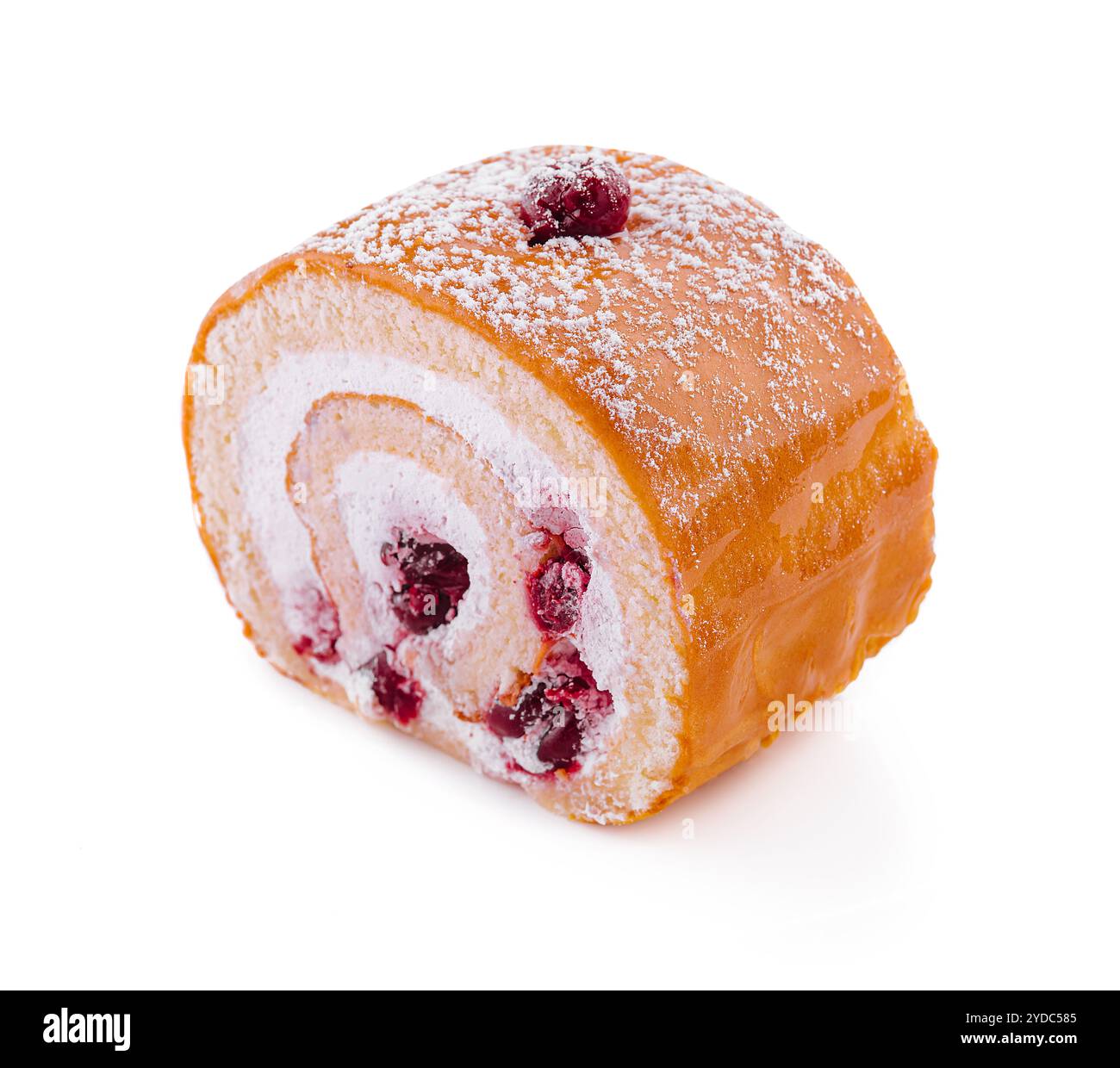 Roll cake with cherries and orange glaze Stock Photo - Alamy