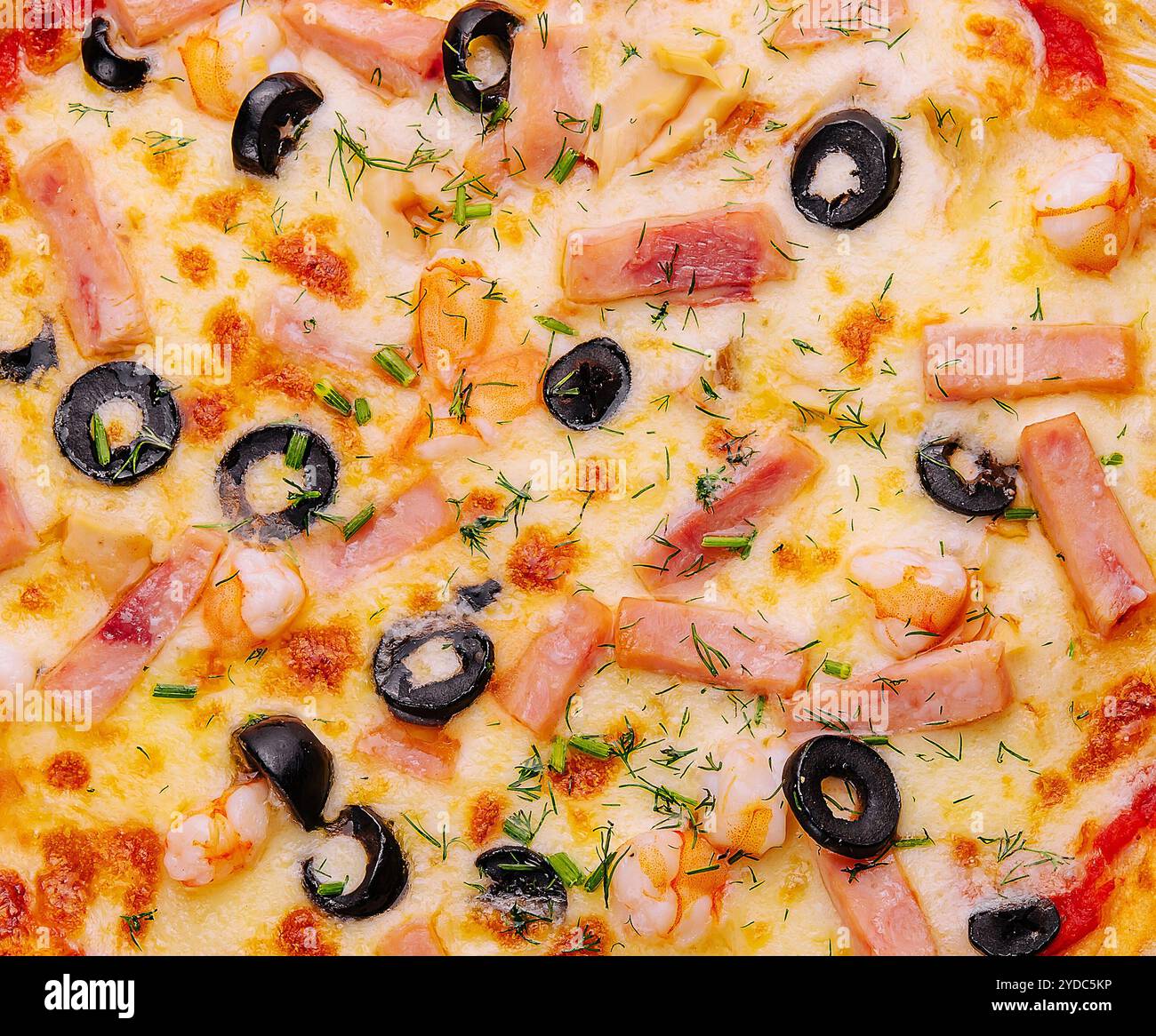 Delicious fresh seafood oven pizza on top view Stock Photo - Alamy