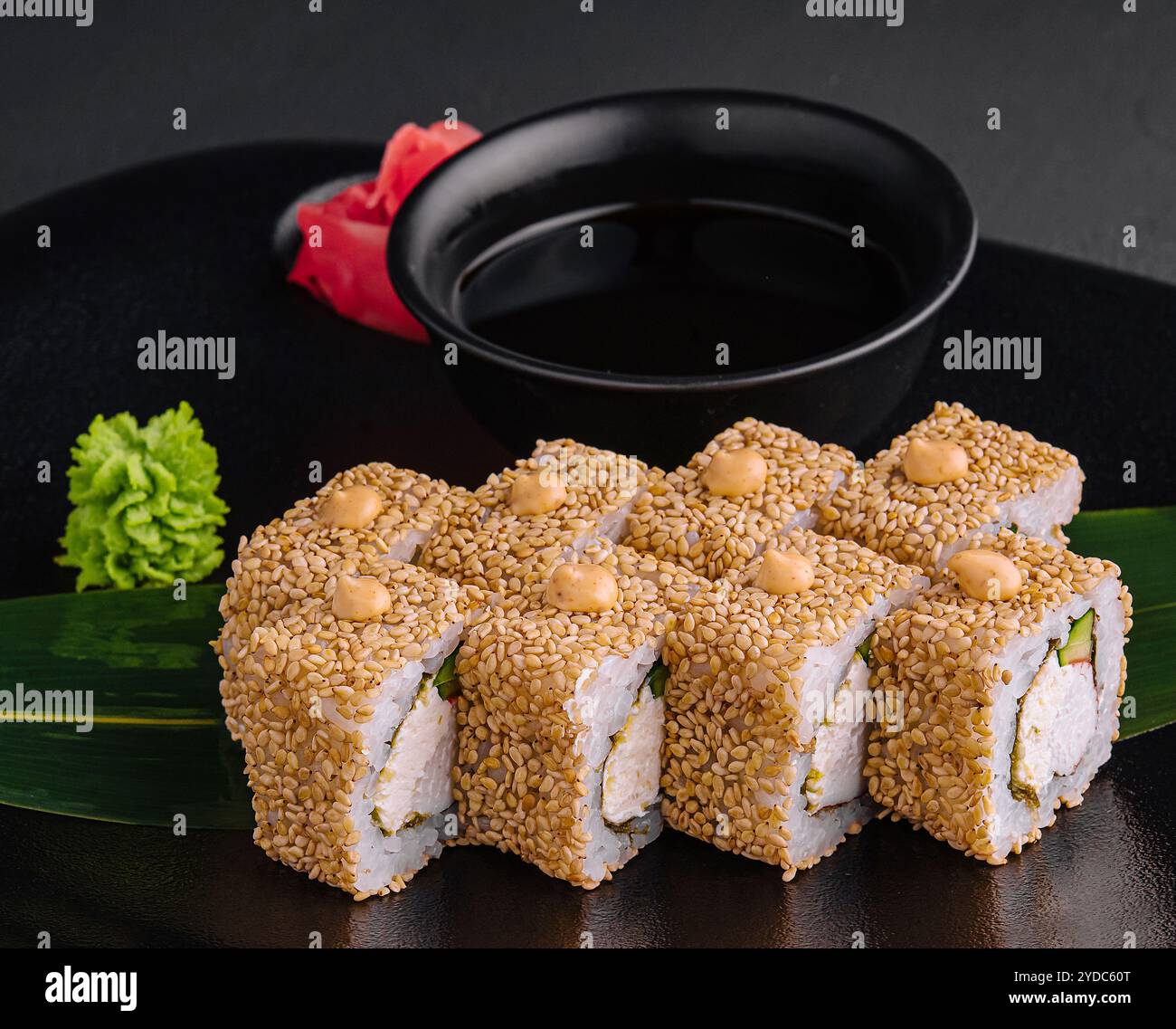 Tasty sushi rolls california with snow crab, cream cheese, avocado with ...