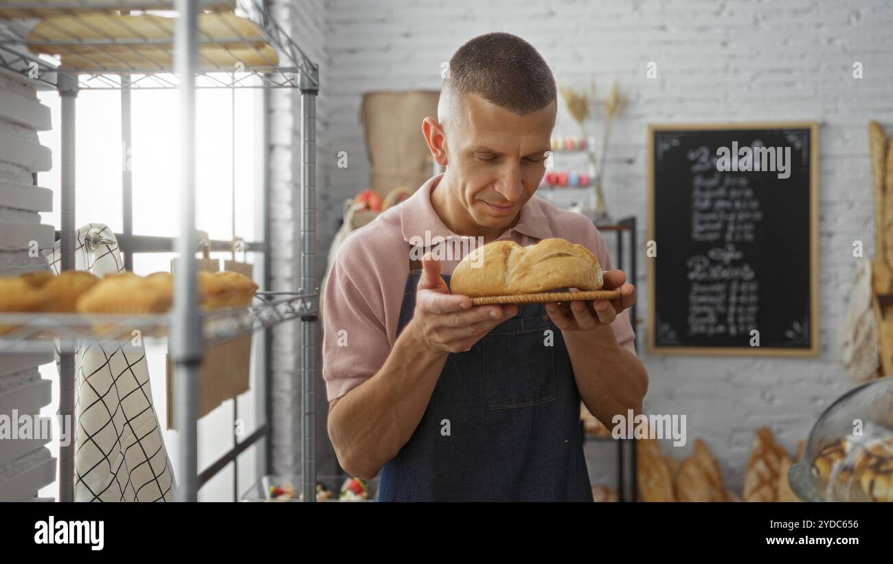 Attractive male baker smelling hi-res stock photography and images - Alamy