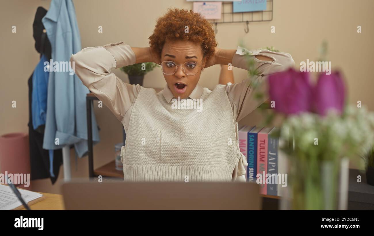 Surprised african american woman with glasses indoors at home office ...