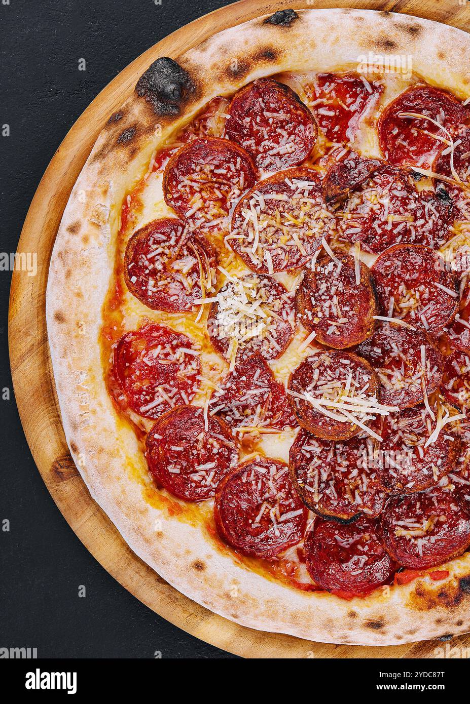 Italian pepperoni pizza on top view Stock Photo - Alamy