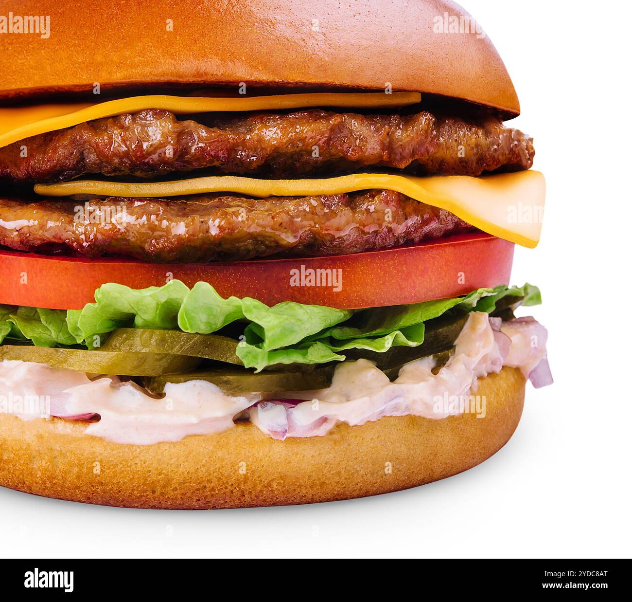 Fresh tasty burger isolated on white background Stock Photo - Alamy