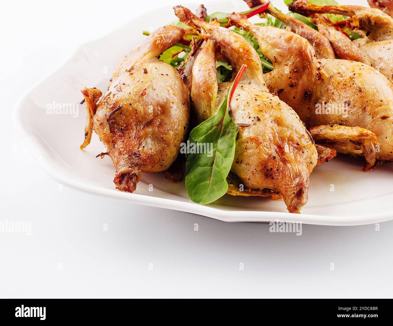 Tasty fried quail on white plate Stock Photo - Alamy
