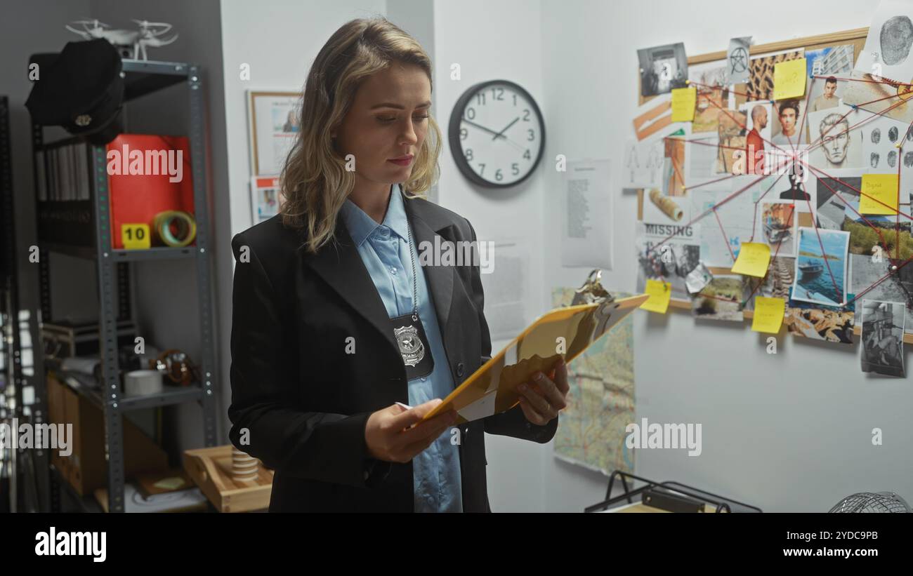 Caucasian woman detective analyzing documents hi-res stock photography ...