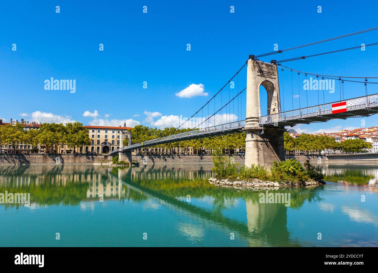 Old Passerelle du College bridge over Rhone river in Lyon, France Stock ...