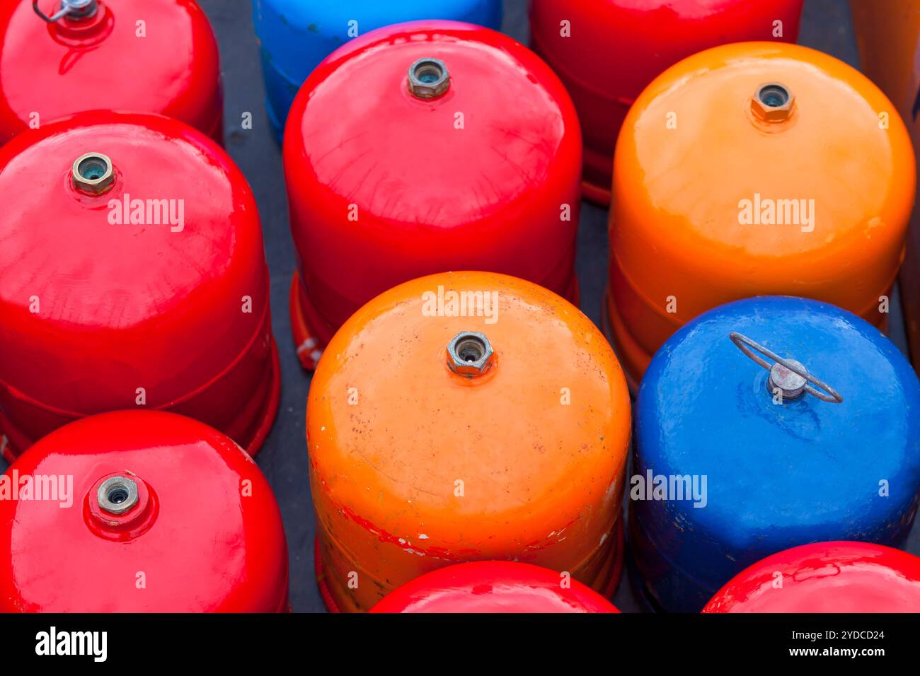 Bright metal gas bottles Stock Photo - Alamy