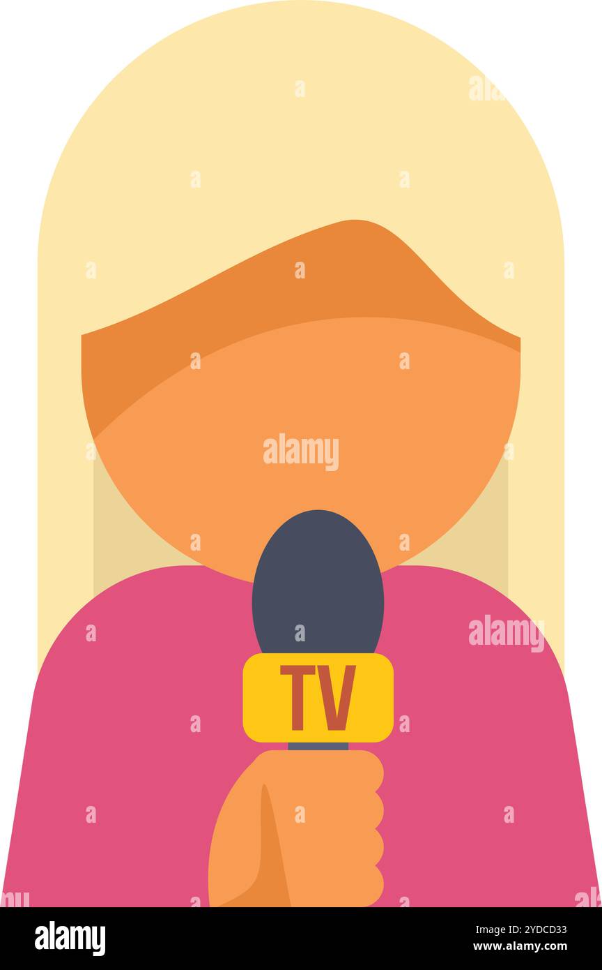 Journalist is holding a microphone with a tv logo, conducting an ...