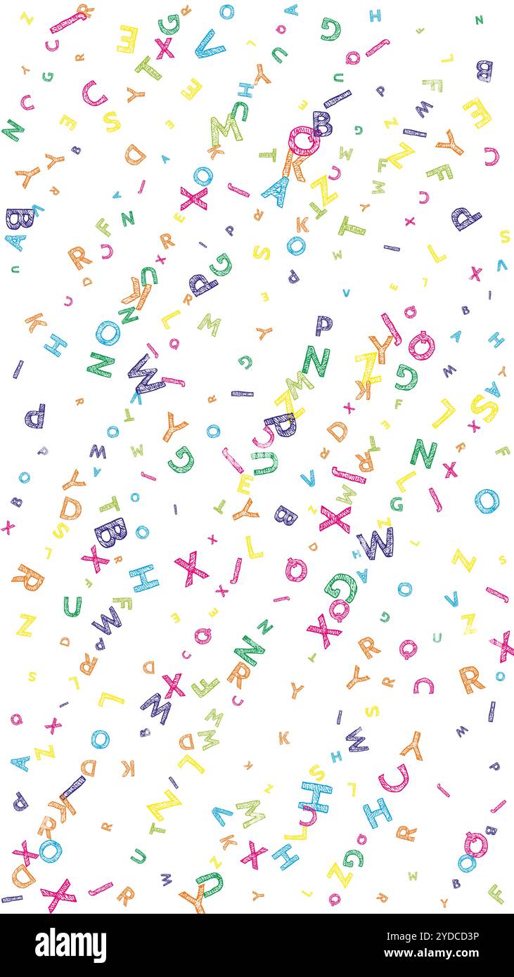 Falling letters of English language. Colorful childish flying ...