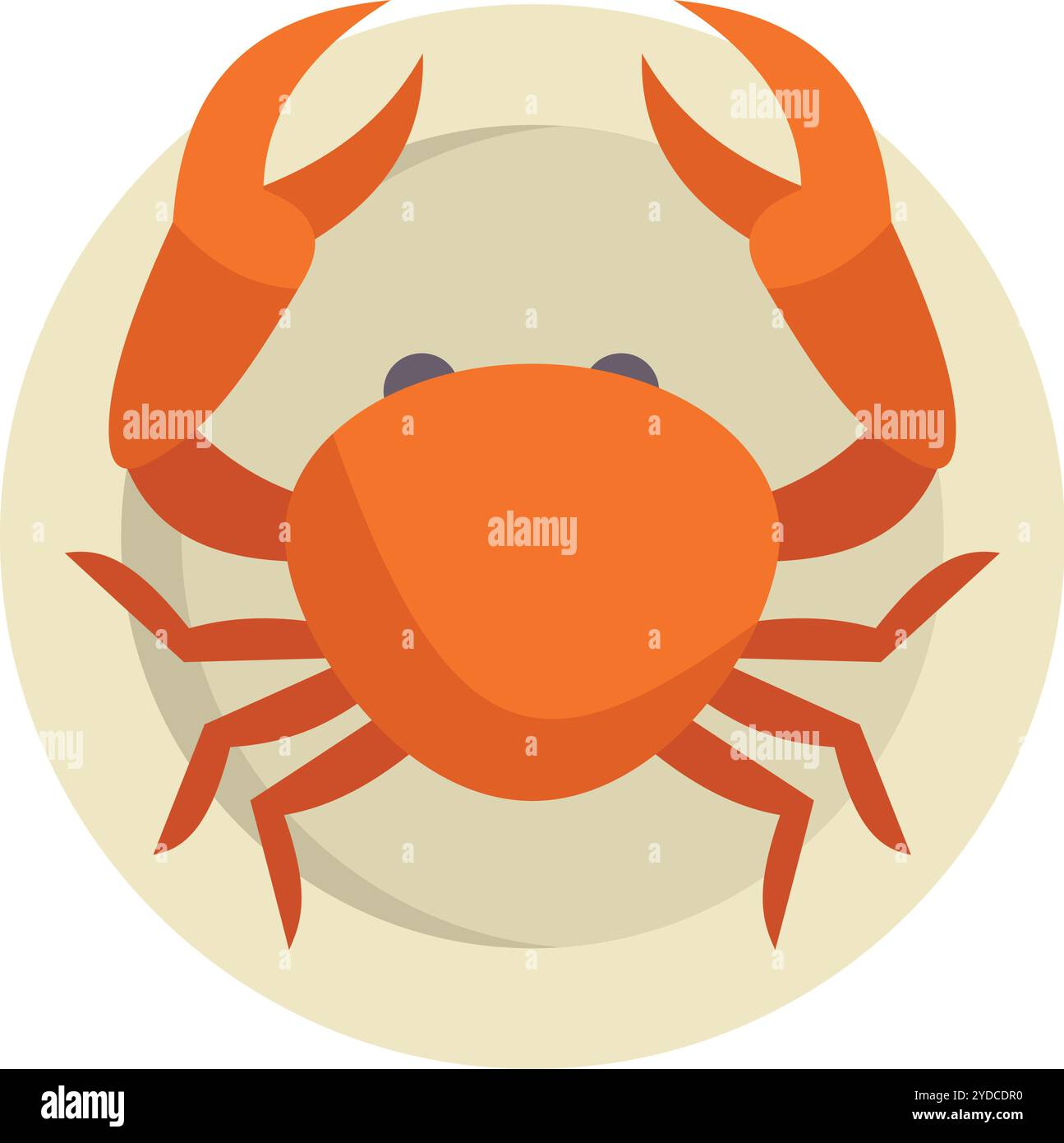 Simple vector illustration of a whole cooked crab lying on a plate, top ...