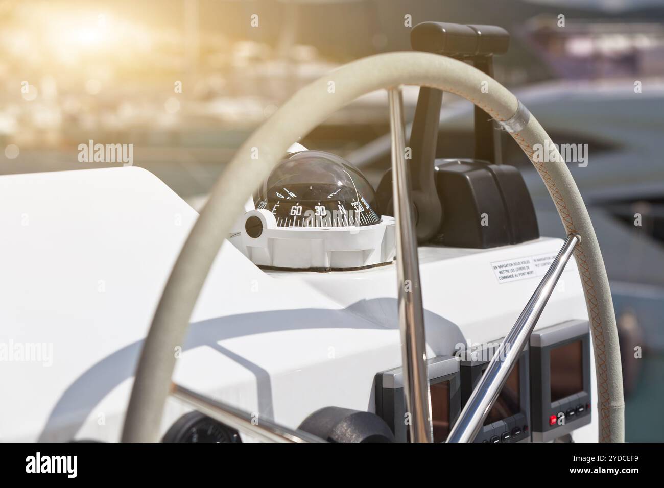 Sailing yacht control wheel and implement Stock Photo - Alamy