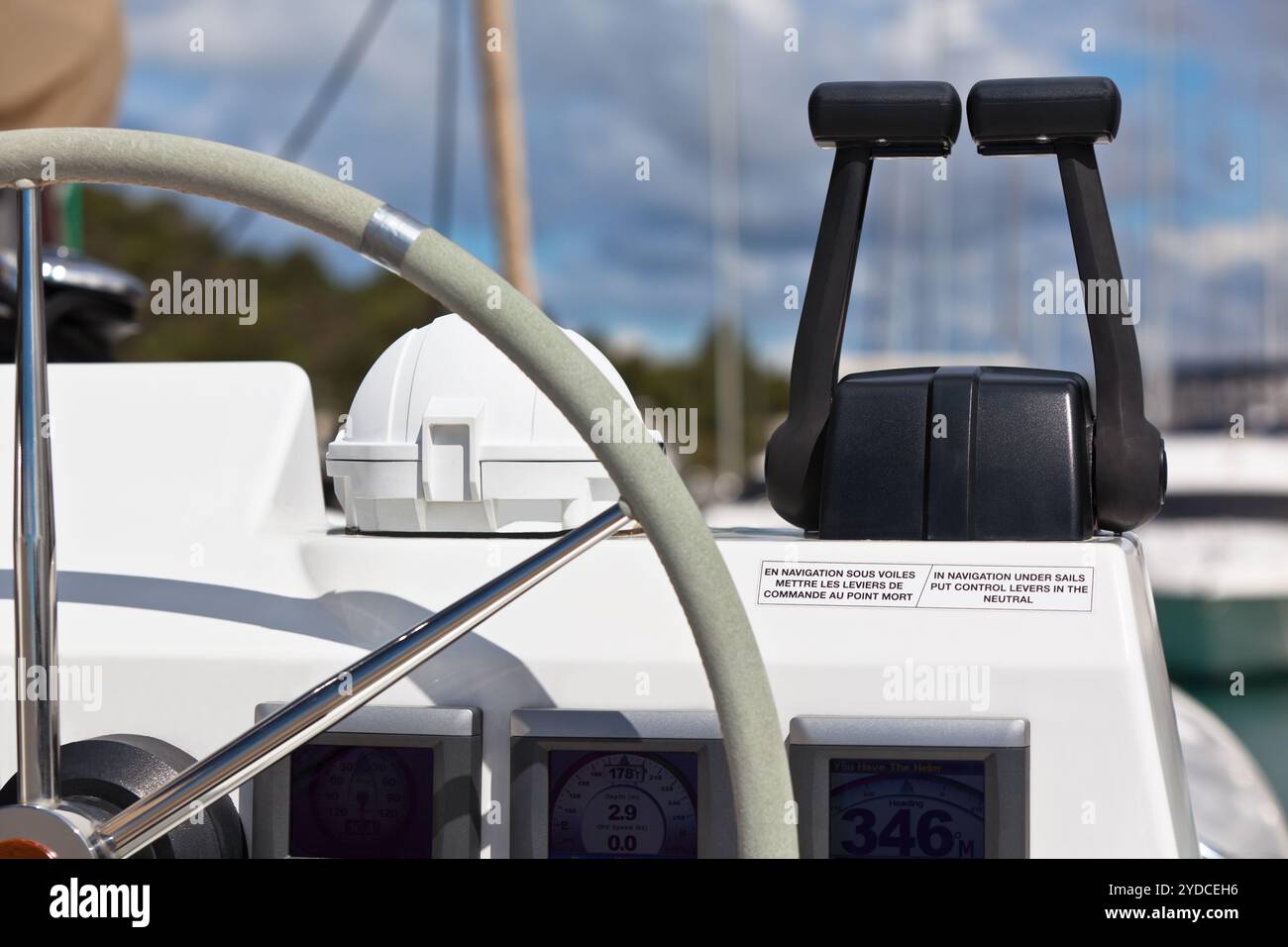 Sailing yacht control wheel and implement Stock Photo - Alamy
