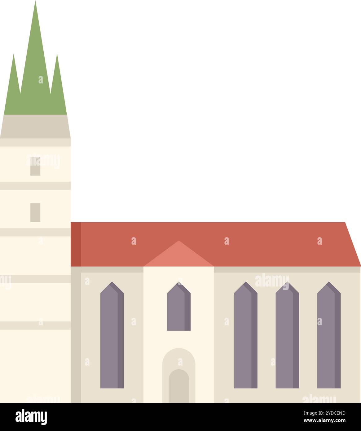 Simple vector illustration of a church building with steeple, stained ...