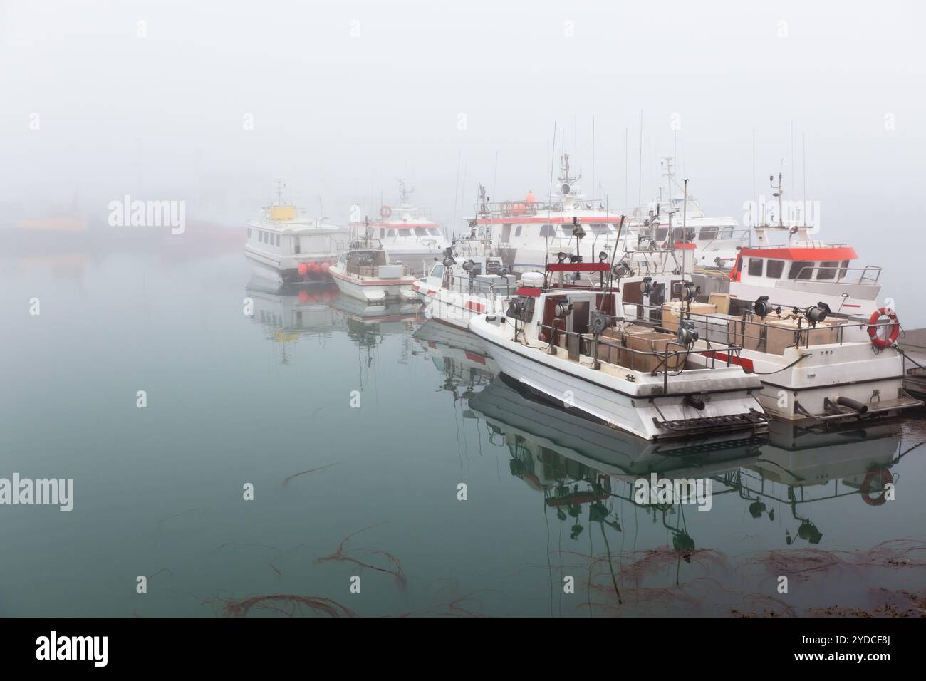 Fishing vessel in a foggy misty morning Stock Photo - Alamy