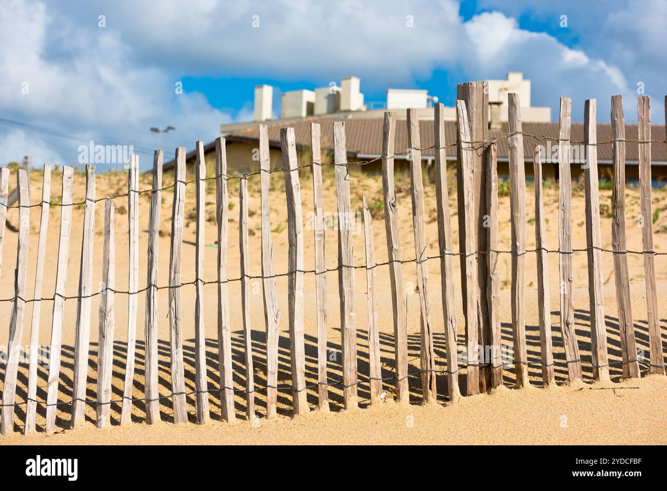 Wooden fence on Atlantic beach in France Stock Photo - Alamy
