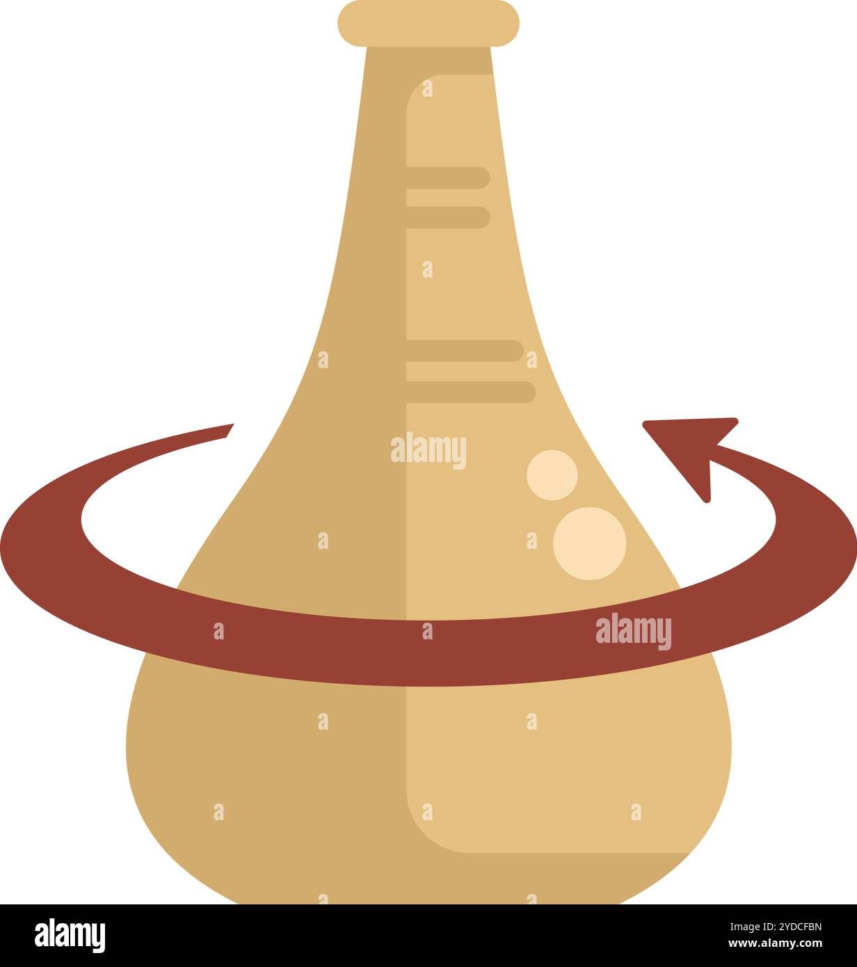 This vector illustration shows a chemistry flask rotating, symbolizing ...