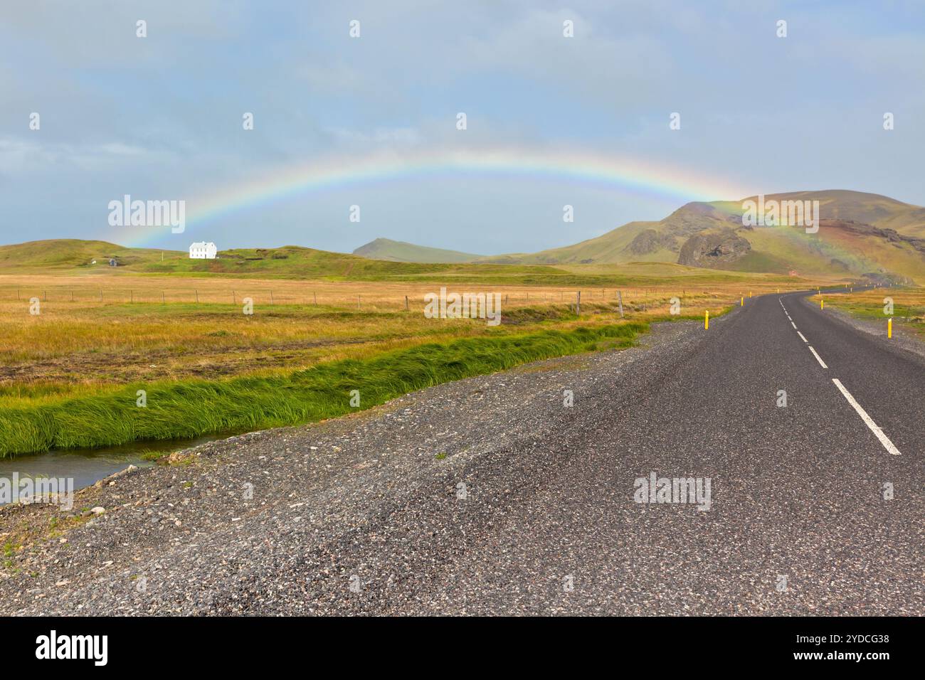 Rainbow and Endless Icelandic Highway Stock Photo - Alamy