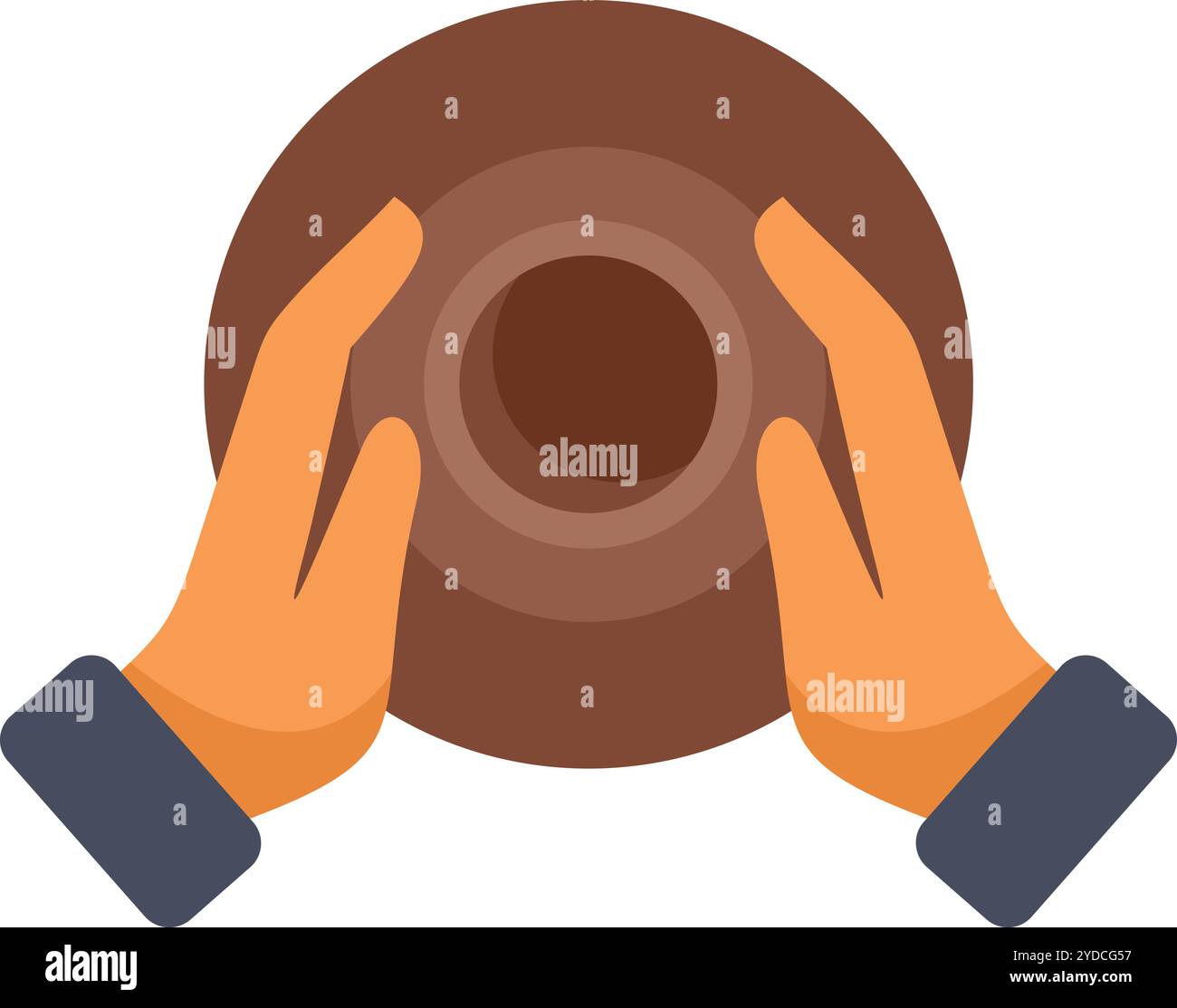 Potter is making a clay pot on the pottery wheel, top view, flat vector ...
