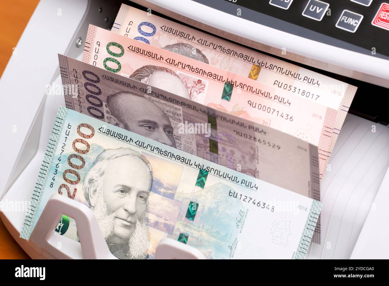 Armenian money - dram in the counting machine Stock Photo - Alamy
