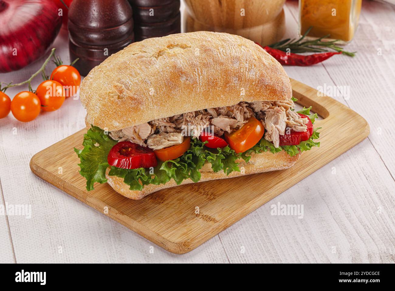 Ciabatta with canned tuna and tomato sandwich Stock Photo - Alamy