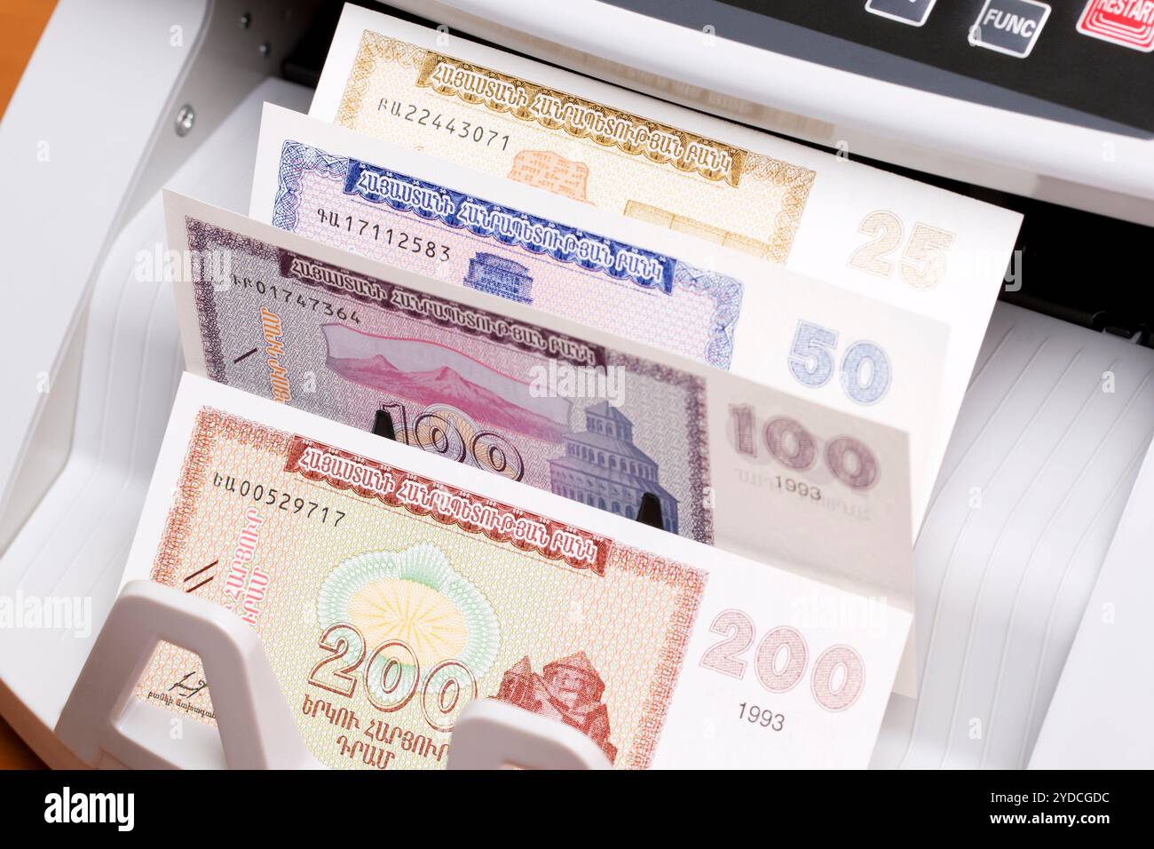 Old Armenian money - dram in the counting machine Stock Photo - Alamy