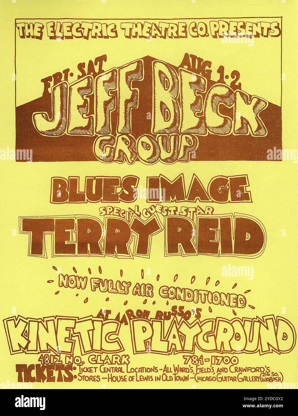 Jeff Beck with special guest Terry Reid. Flyer for a concert in 1969 at ...