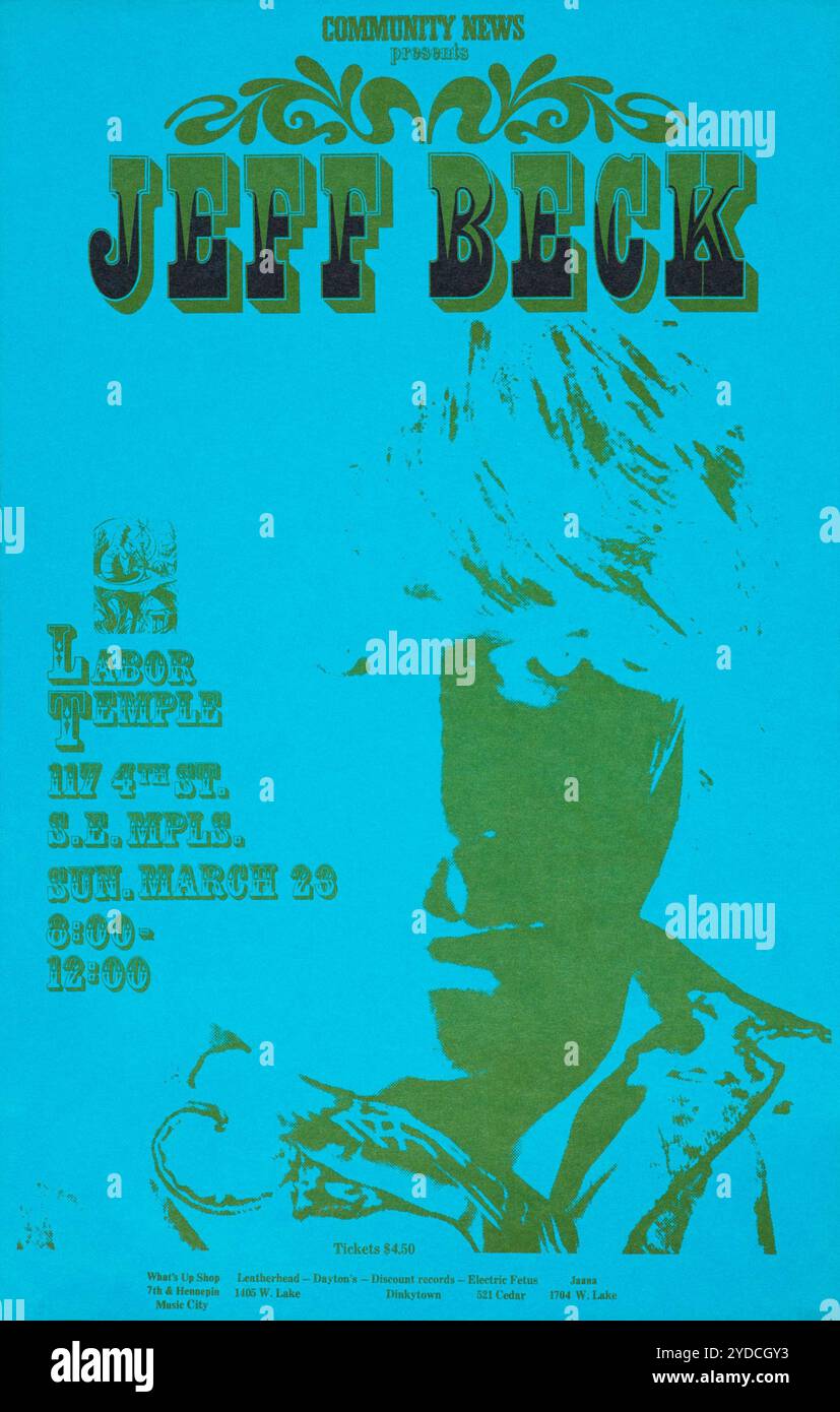 Jeff Beck Group 1969 Labor Temple, Minneapolis, Concert Poster with Rod ...