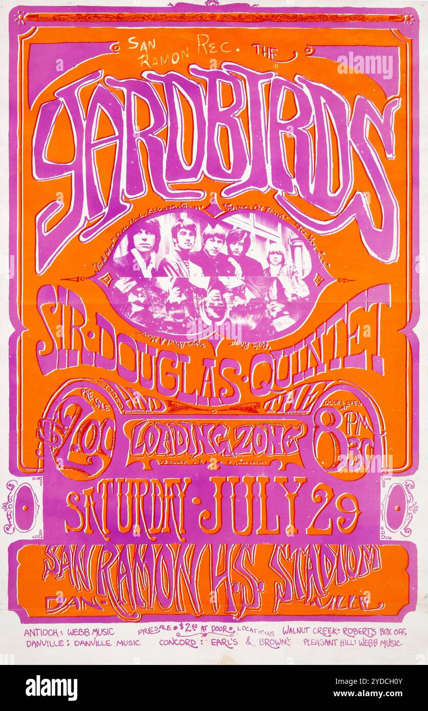 Psychedelic concert poster - Yardbirds 1967 Danville, California ...
