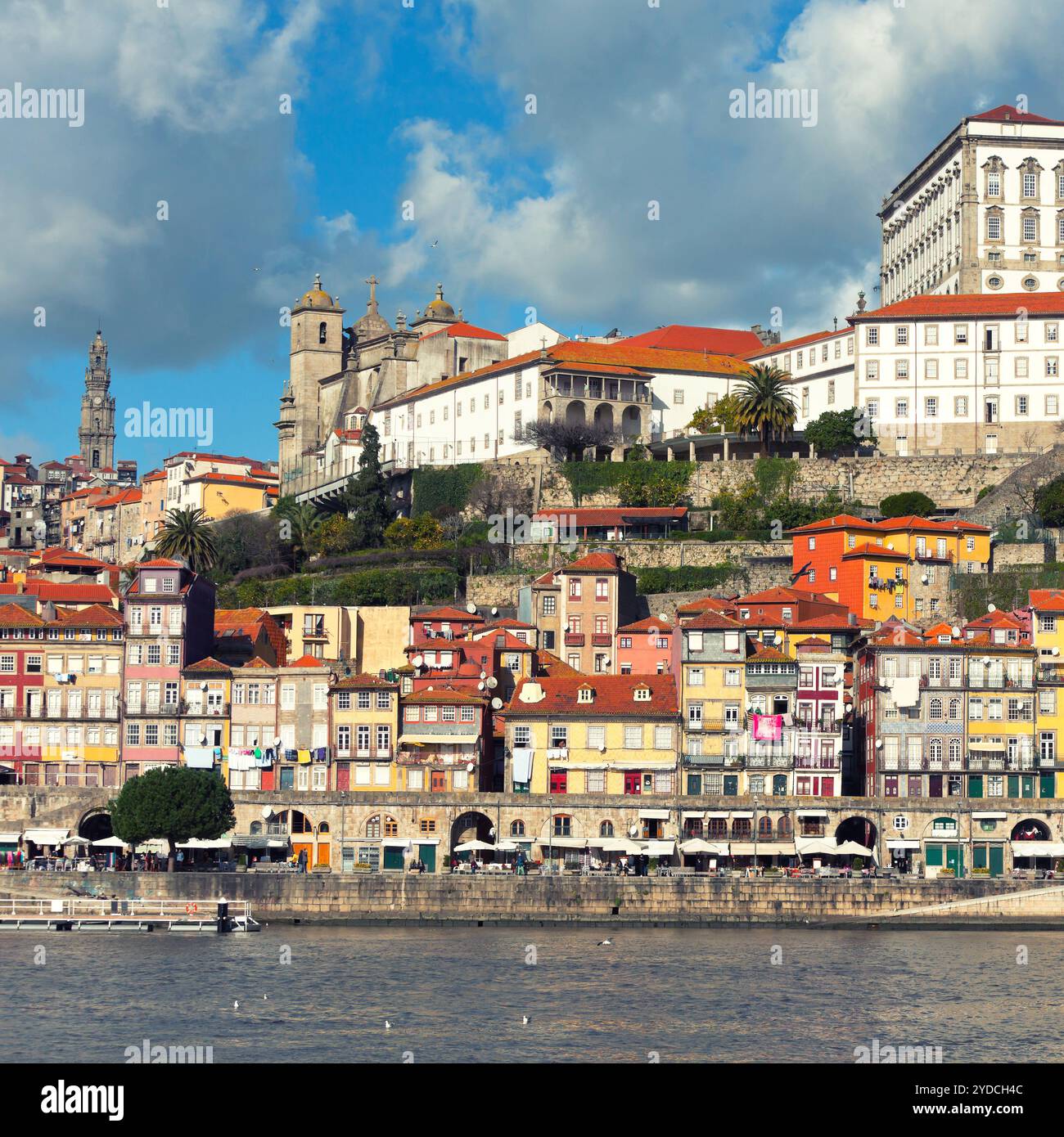 Overview of Old Town of Porto, Portugal. Ribeira and Douro river ...