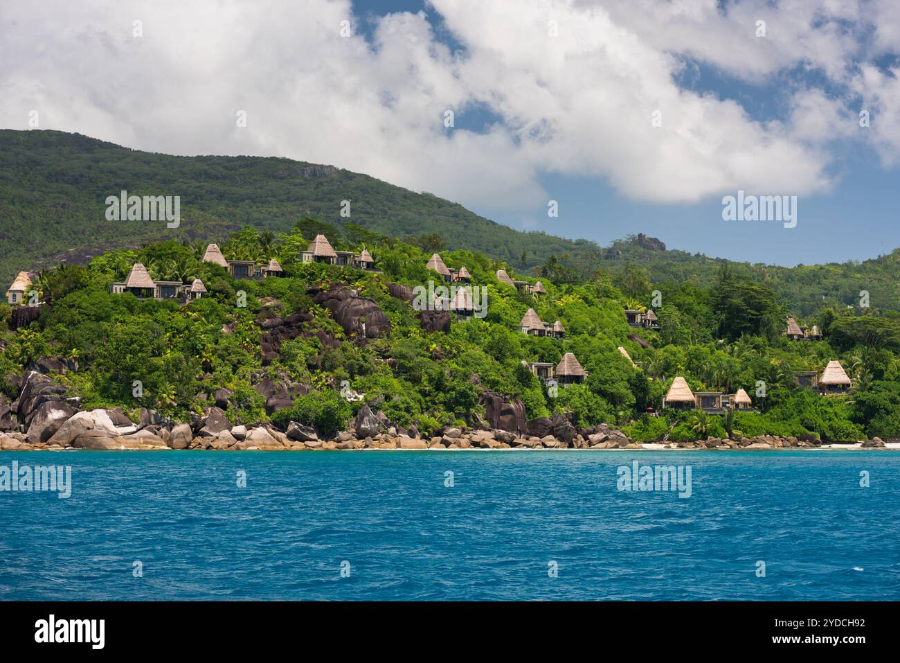 View of Seychelles coastline with houses in the forest Stock Photo - Alamy