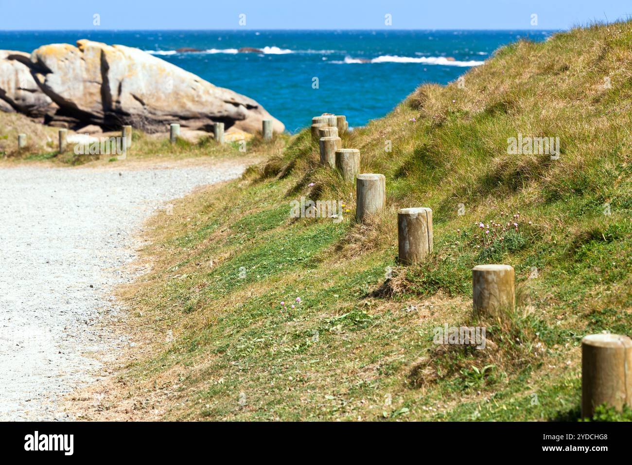 Fenced path to beach at Bretagne, France. Horizontal shot Stock Photo ...