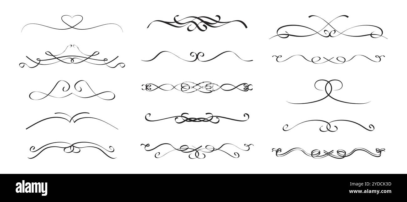 Calligraphic Divider Separator Set in Victorian Cursive Flourish Style ...
