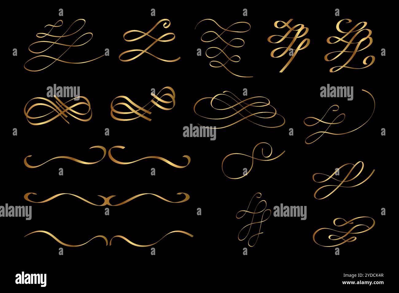 Gold Calligraphic Swirl Filigree Divider Separator Set in Victorian ...