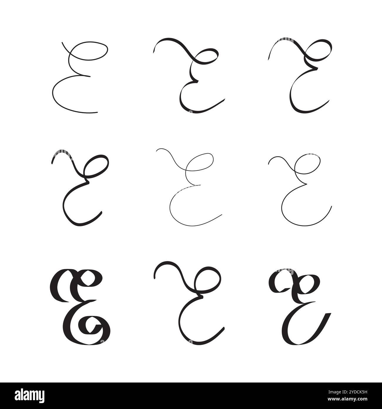 E Letter Initial Cursive Hand Written Calligraphic Alphabet Set for ...