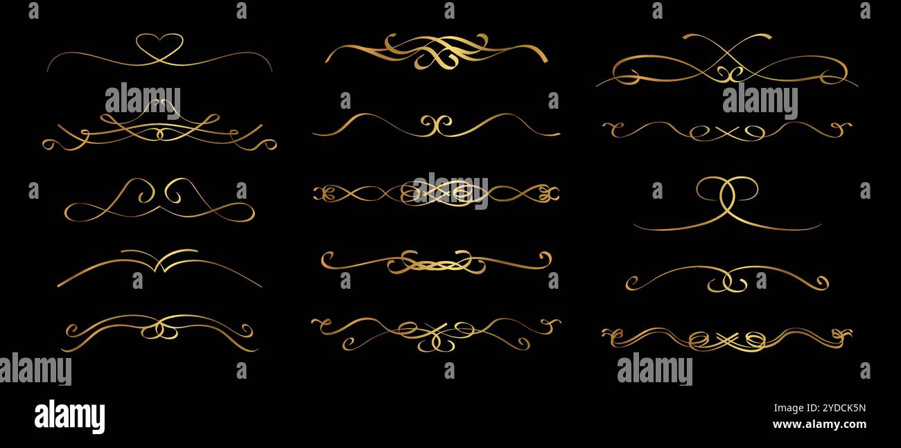 Gold Calligraphic Divider Separator Set in Victorian Cursive Flourish ...