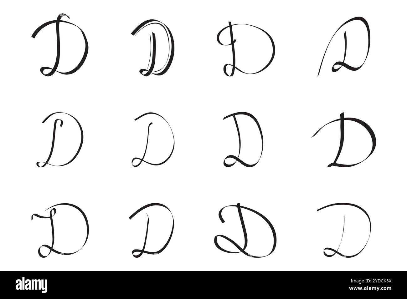 D Letter Initial Cursive Hand Written Calligraphic Alphabet Set for ...