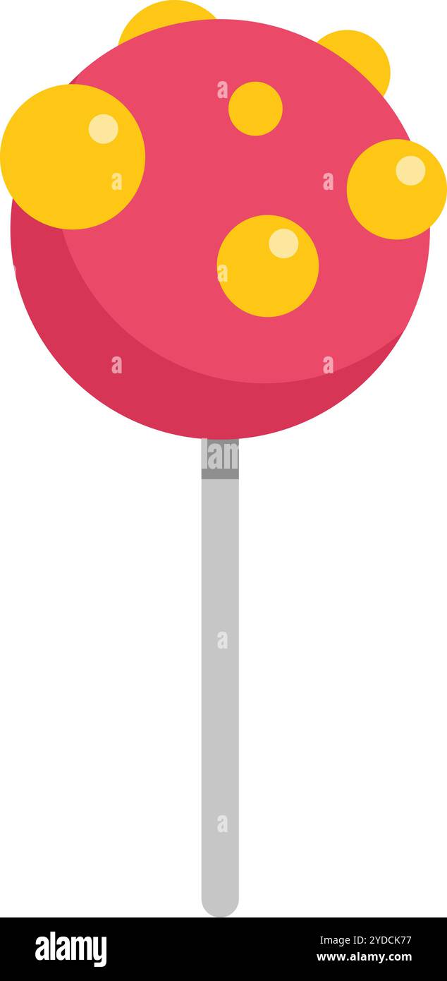 Round red cake pop with yellow dots on white stick isolated on white ...