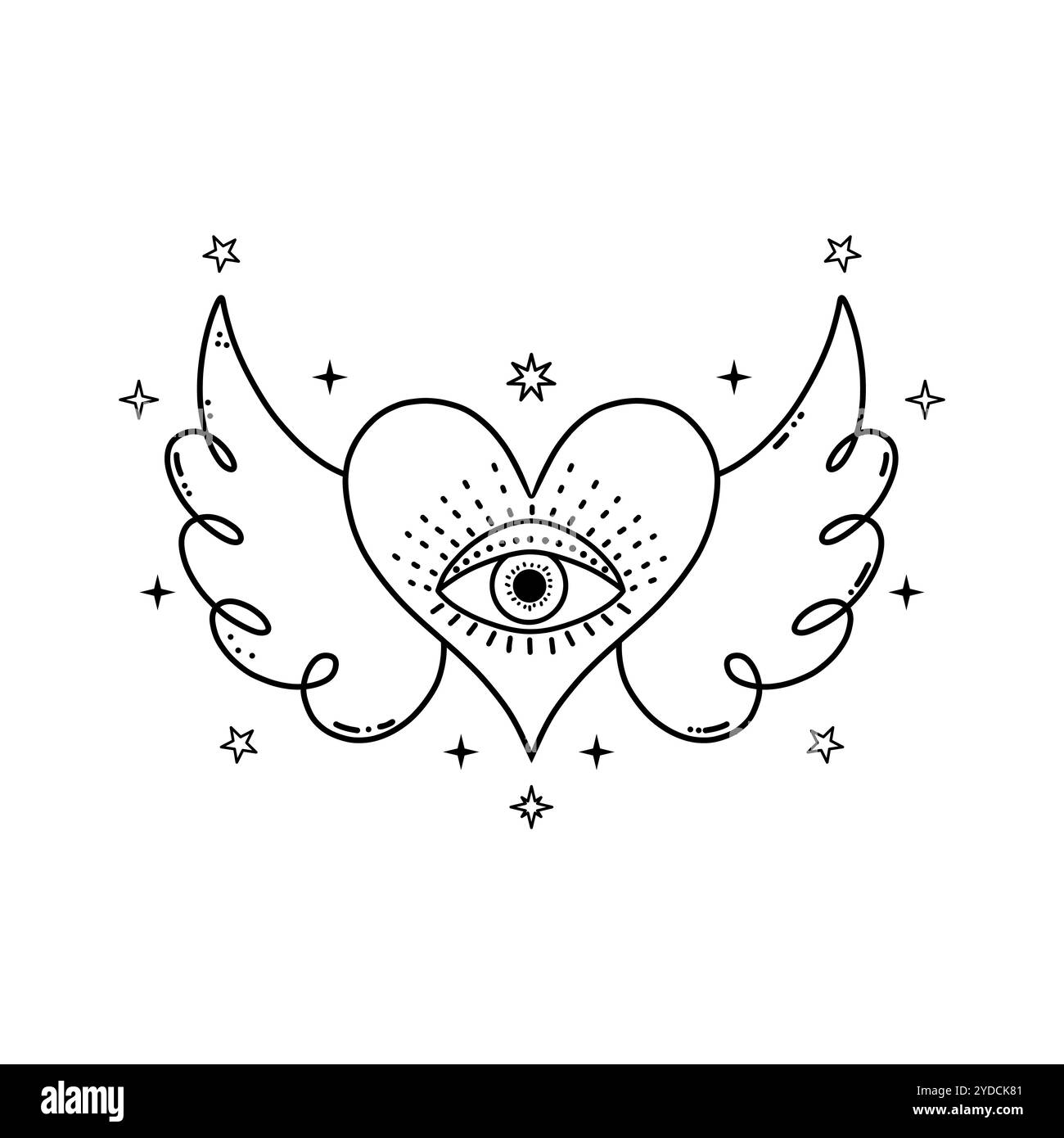 Heart with wings and mystical eye in doodle style Stock Vector Image ...