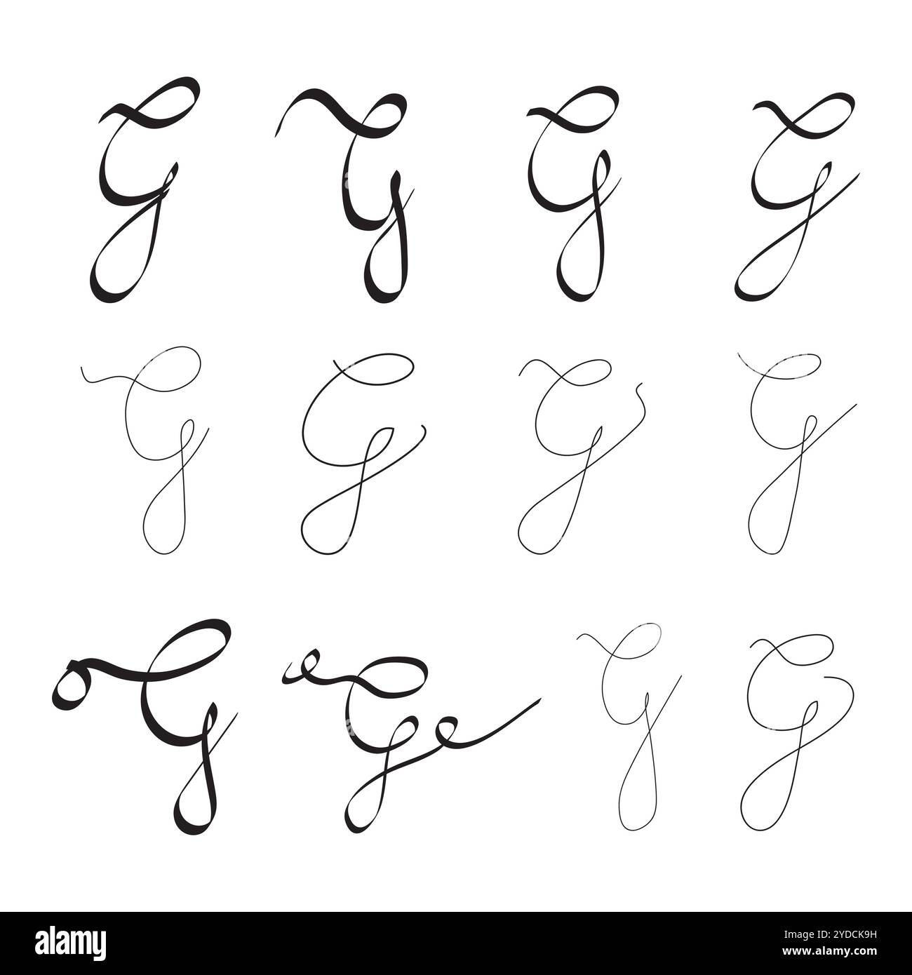 G Letter Initial Cursive Hand Written Calligraphic Alphabet Set for ...