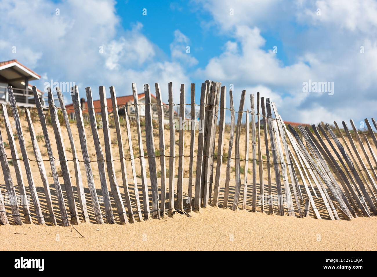 Wooden fence on Atlantic beach in France Stock Photo - Alamy