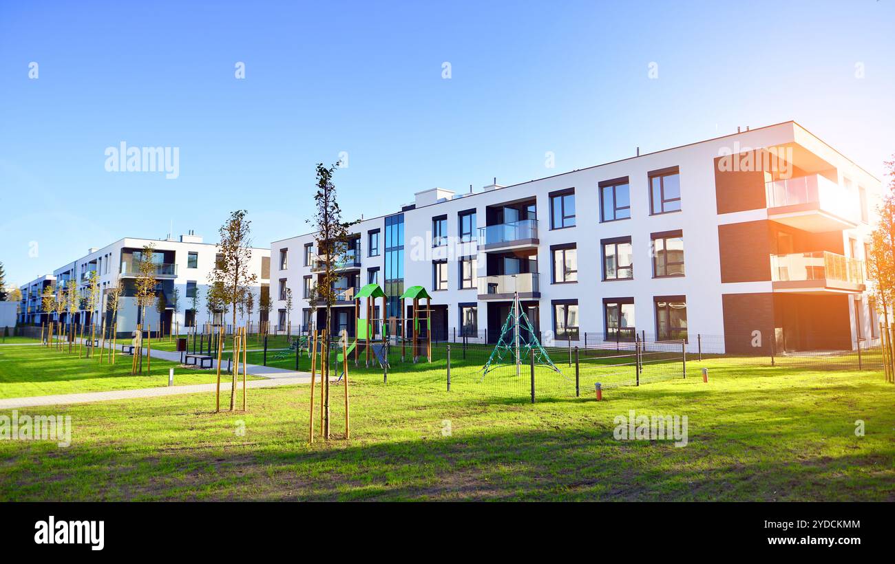 Modern eco friendly apartment buildings with green trees. Modern ...