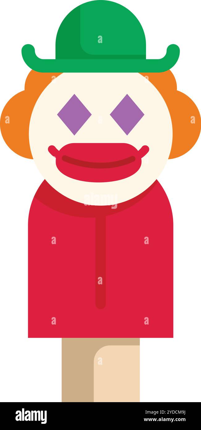Cartoon illustration of a clown puppet wearing a green hat and smiling ...