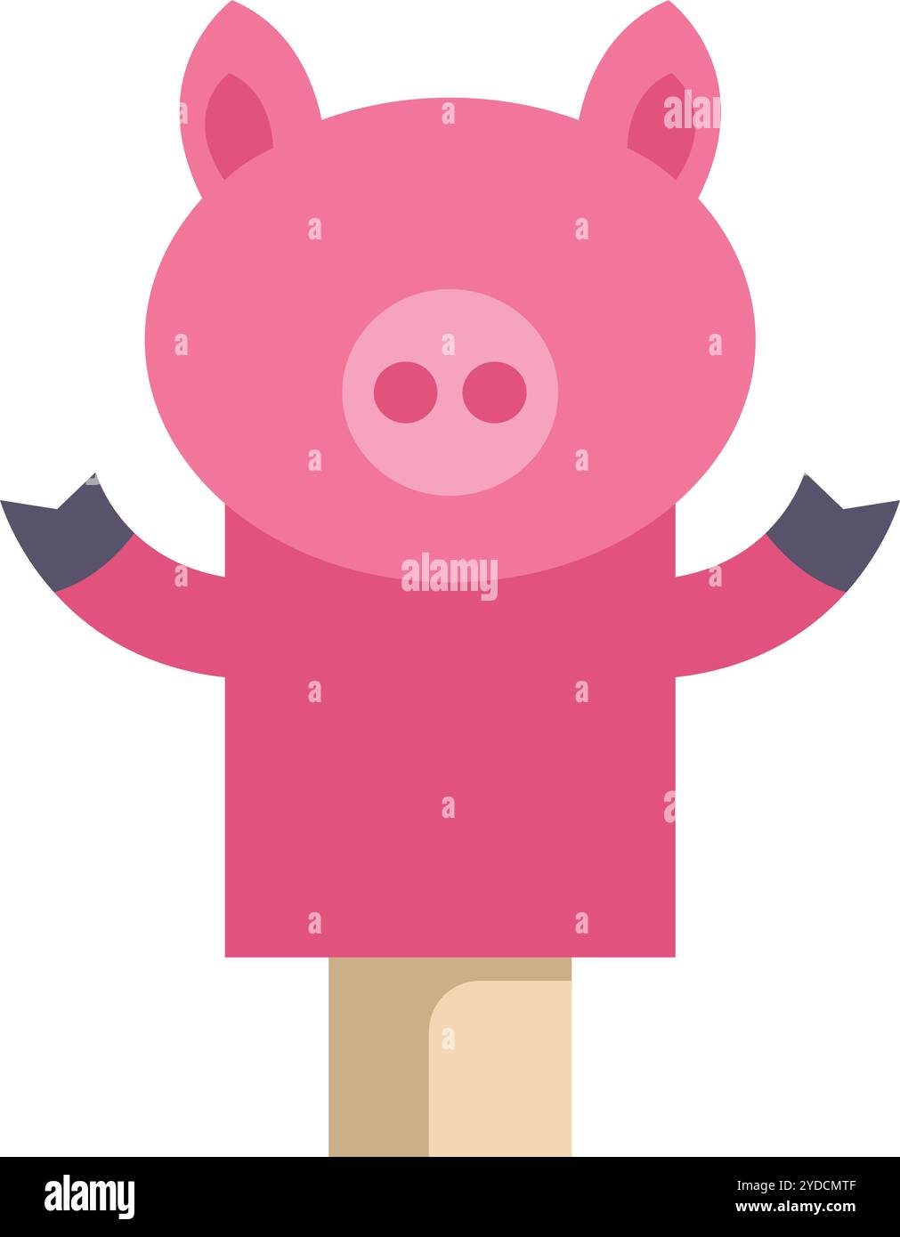 Pink pig hand puppet toy for children is standing with its arms wide ...