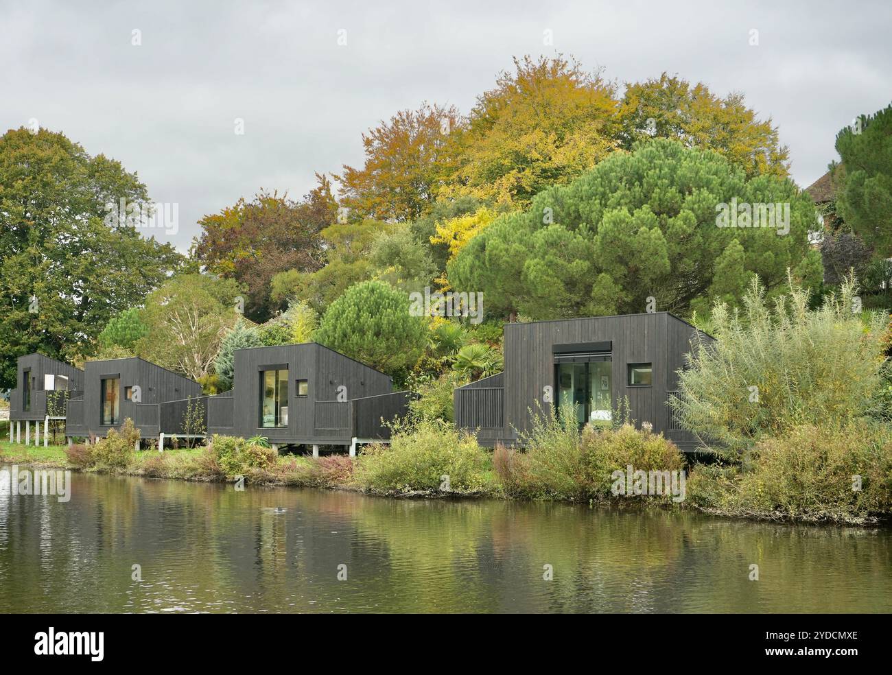 Luxury Holiday Chalets on The Great Water at Leeds Castle Stock Photo ...