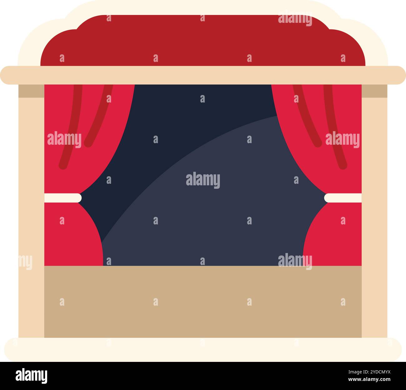 Cartoon vector illustration of a red stage curtain opening on a stage ...
