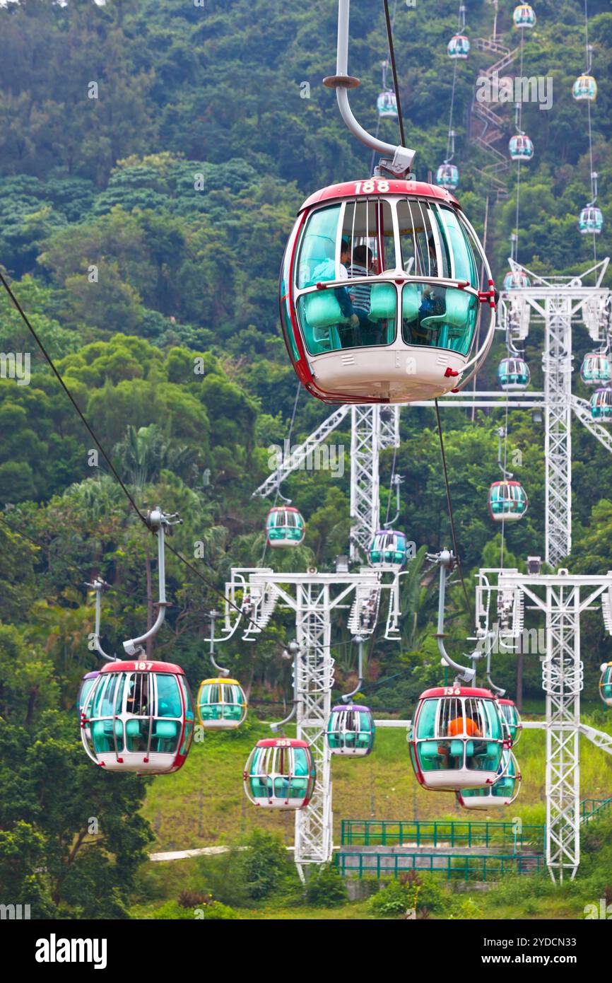 Cable cars over tropical trees in Hong Kong Stock Photo - Alamy