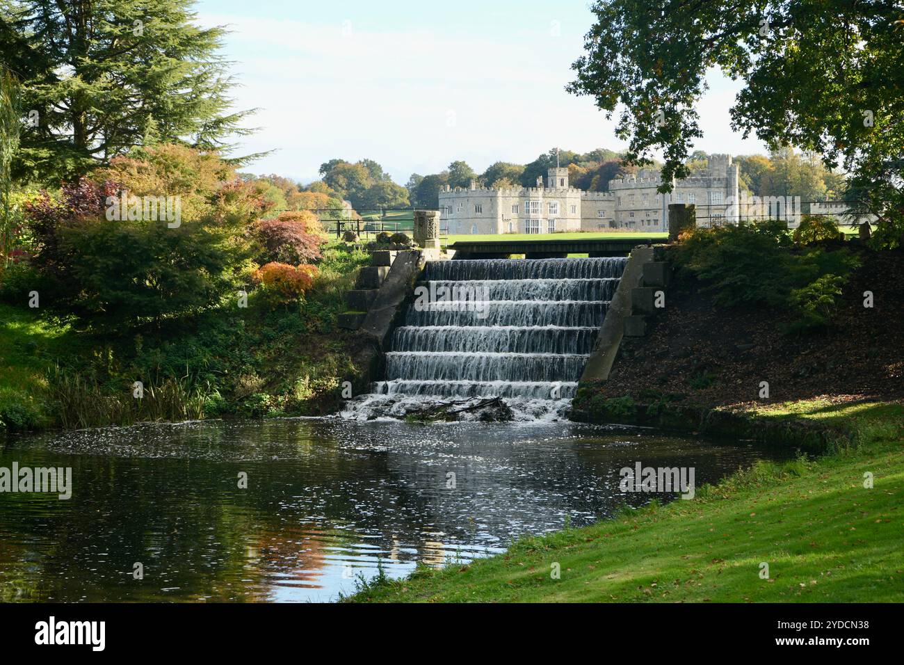 The Cascade into The Cascade Gardens pool with Leeds Castle in the ...