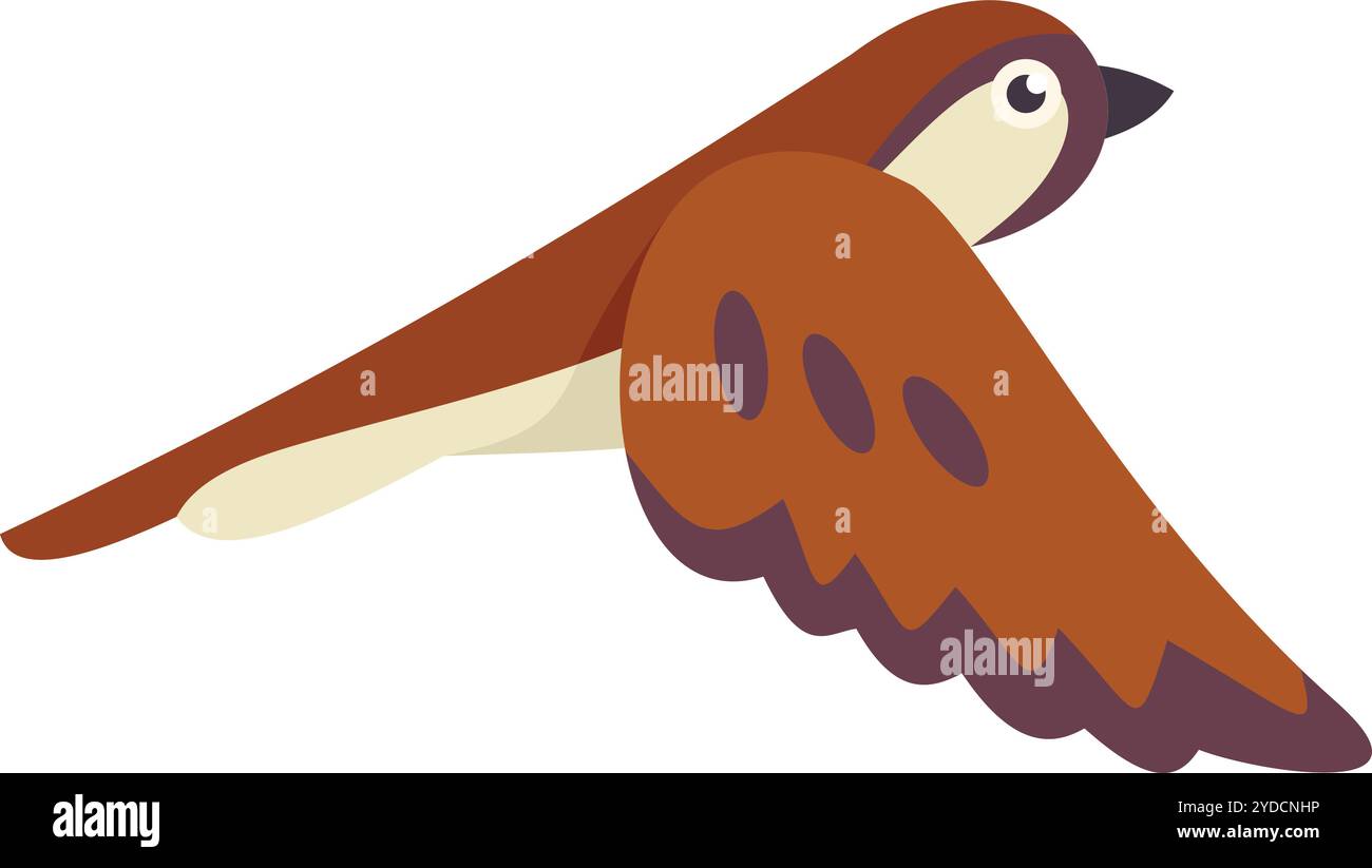 Brown sparrow bird is flapping its wings and soaring through the air ...