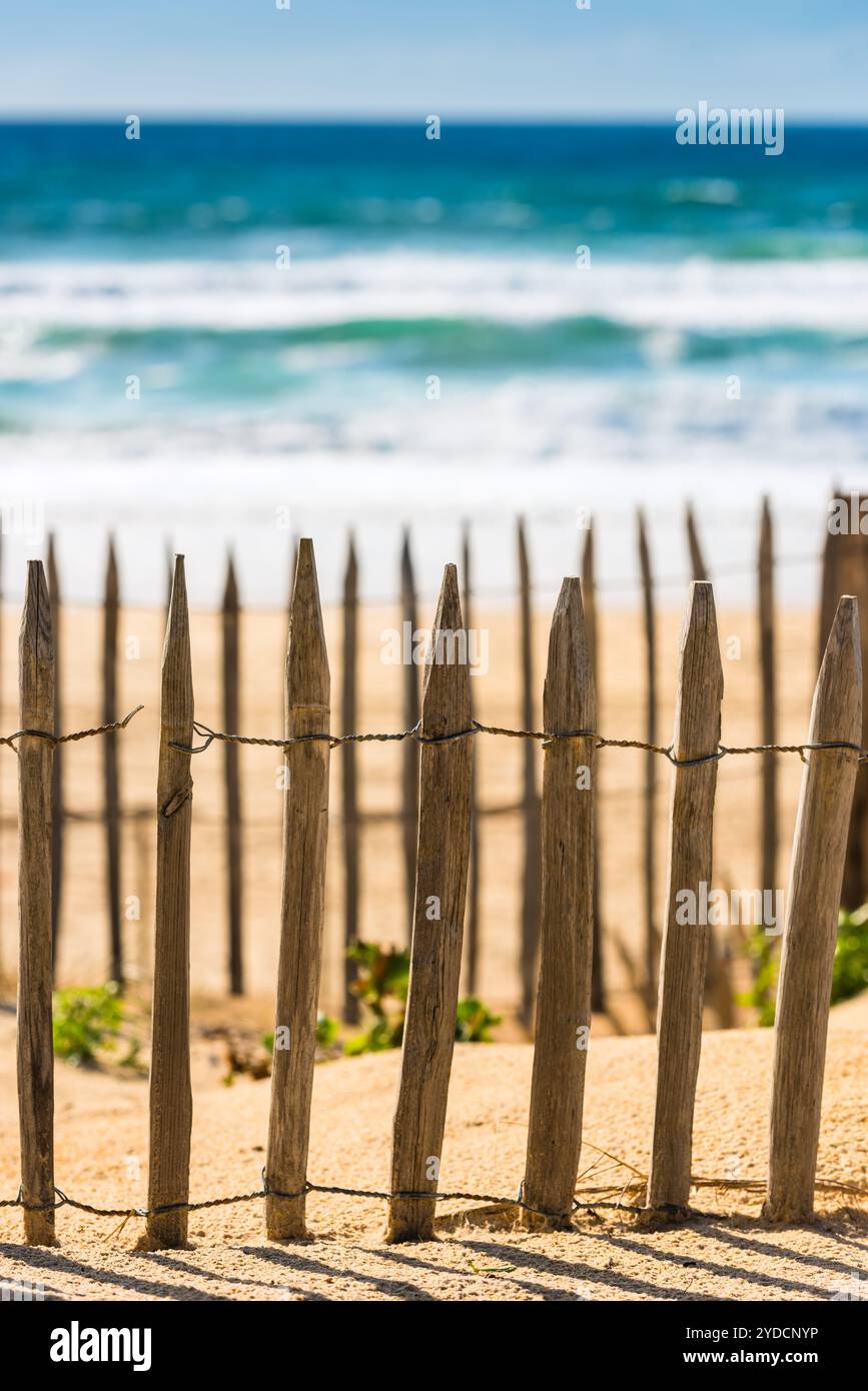 Wooden fence on an Atlantic beach in France Stock Photo - Alamy
