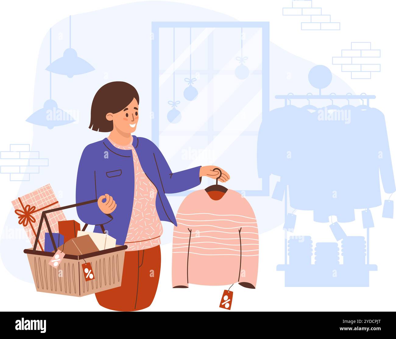 Happy black woman in clothes shop Stock Vector Images - Alamy